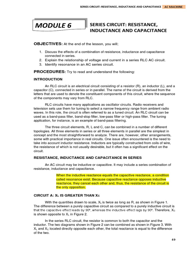 Module 6 - Series Circuit Resistance Inductance and Capacitance | PDF | Electronic Filter ...
