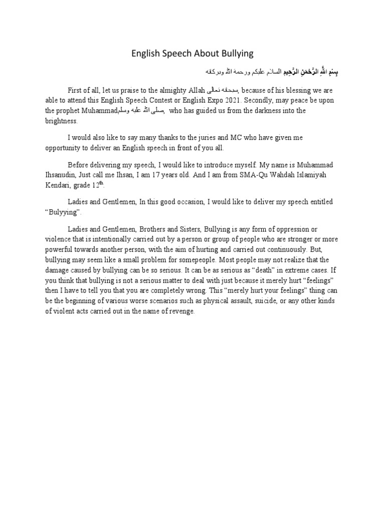 English Speech About Bullying | PDF