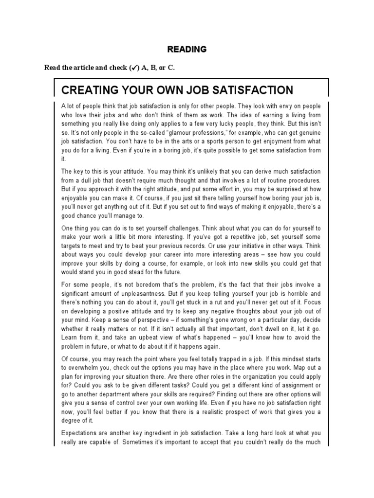 HWK 2 - Reading Activity From Unit 1 | PDF | Job Satisfaction | Attitude (Psychology)