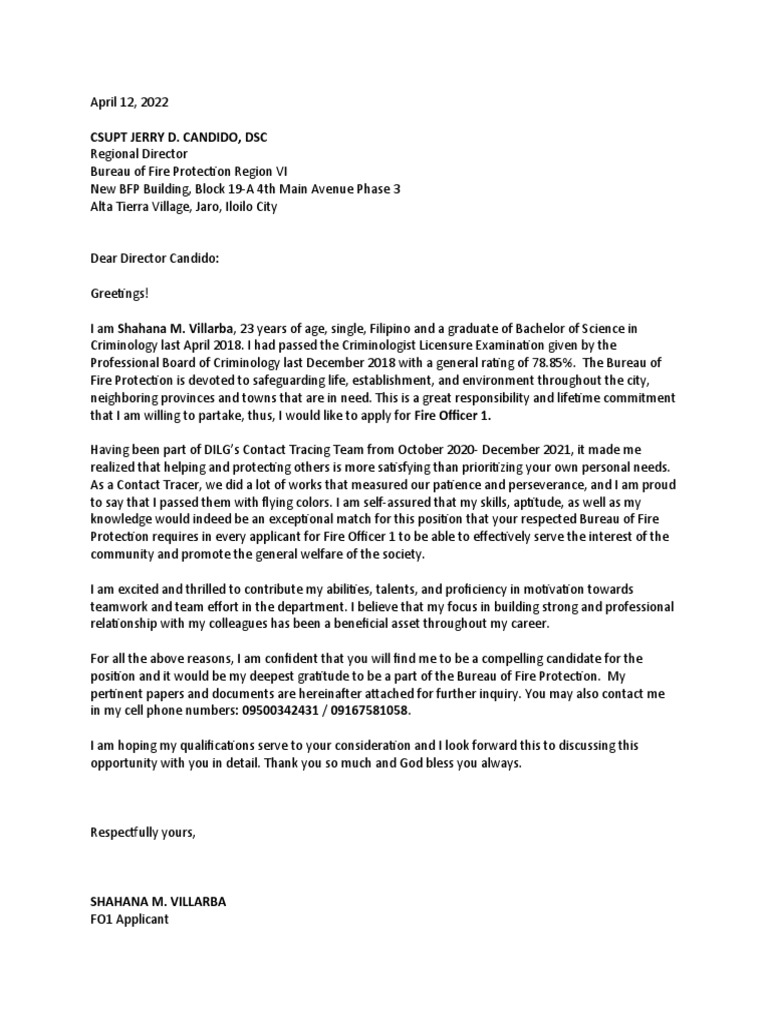 Bfp Application Letter Shine Pdf