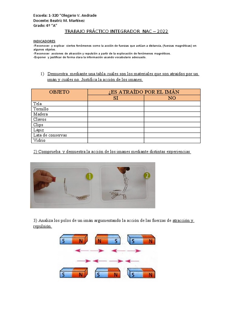 Trabajo Práctico Integrador 4º Grado | PDF | Imán | Magnetismo