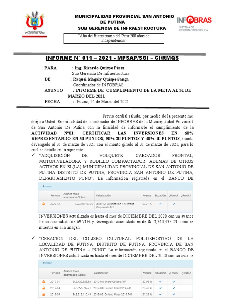 Informe N 010 Situacacion para El Cunmplimiento Ultimooooooo ...