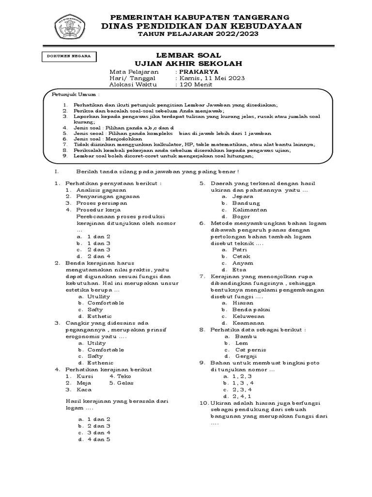 Soal Uas Prakarya | PDF