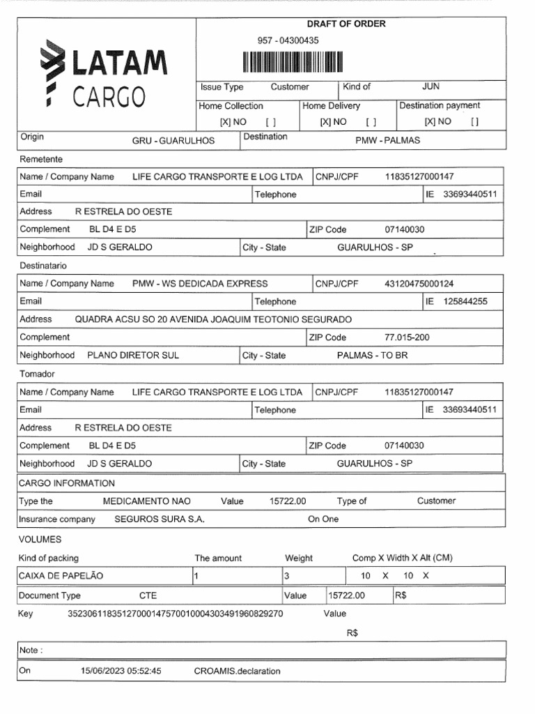 Modelo de Minuta de Embarque Latam | PDF