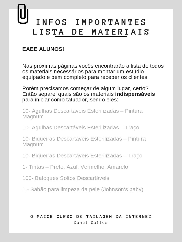 Lista de Materiais | PDF