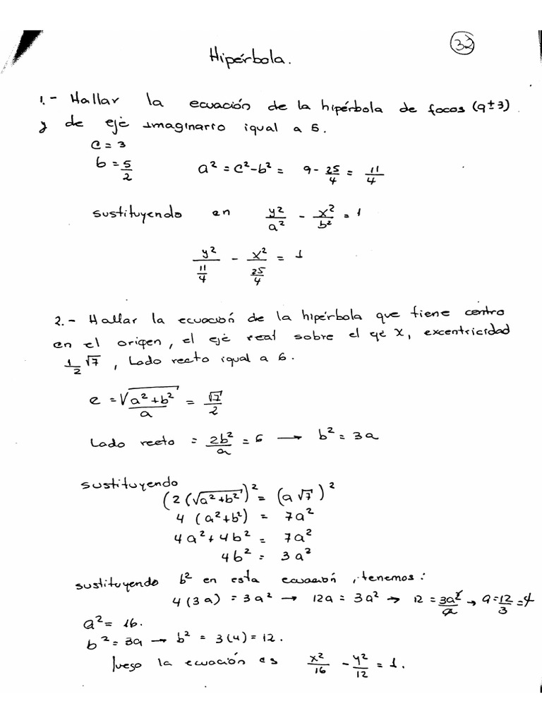Ejercicios Resueltos de Hiperbola | PDF
