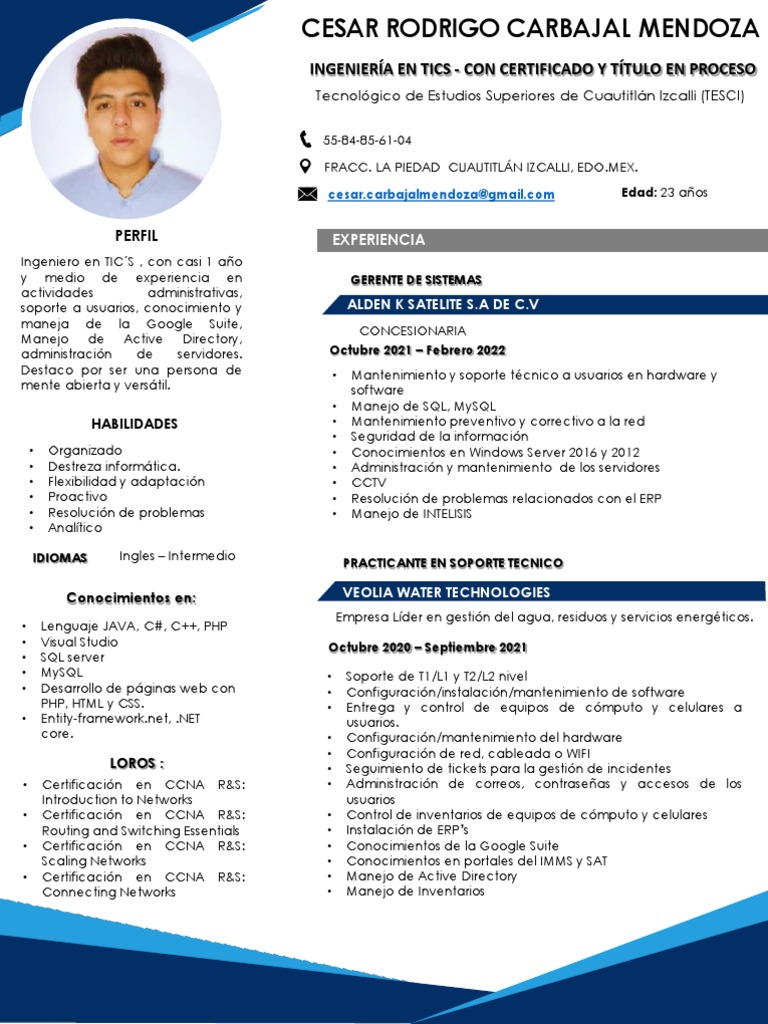 CV - Cesar Carbajal | PDF | Mi sql | Php