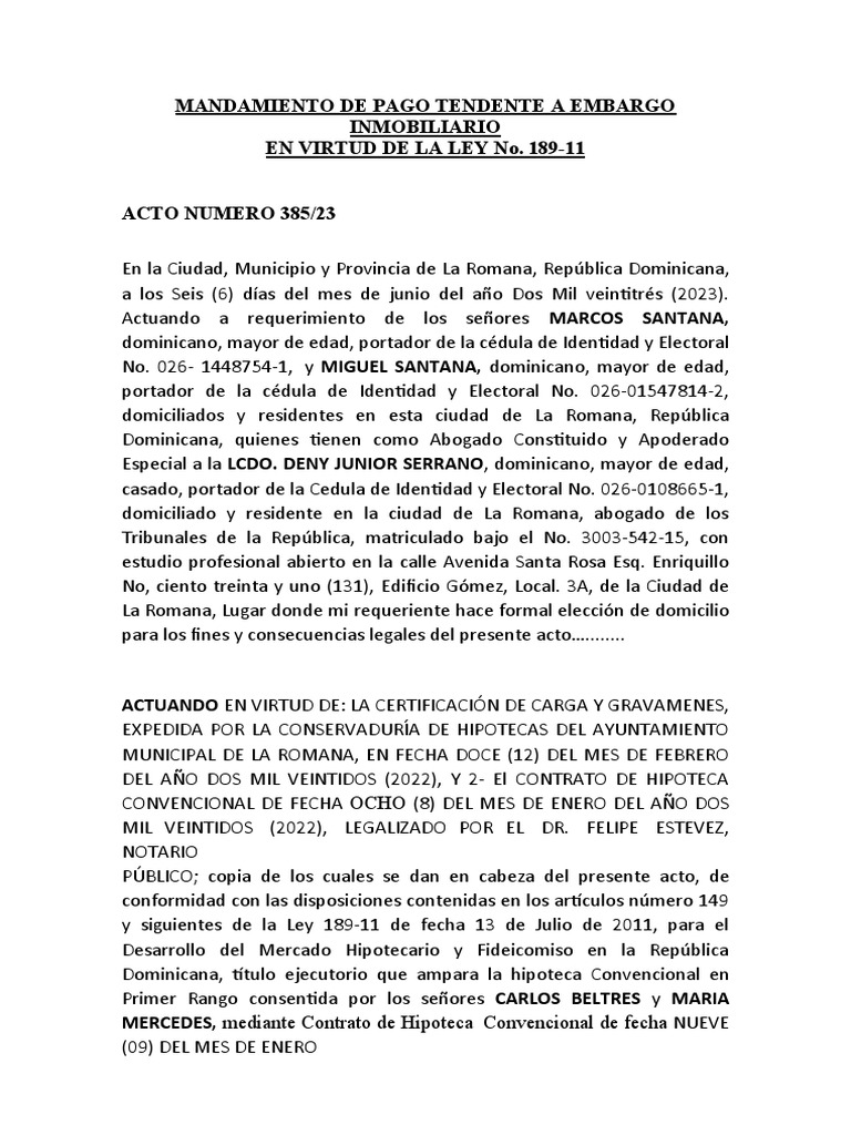 Mandamiento de Pago Tendente A Embargo Inmobiliario | PDF | Justicia ...