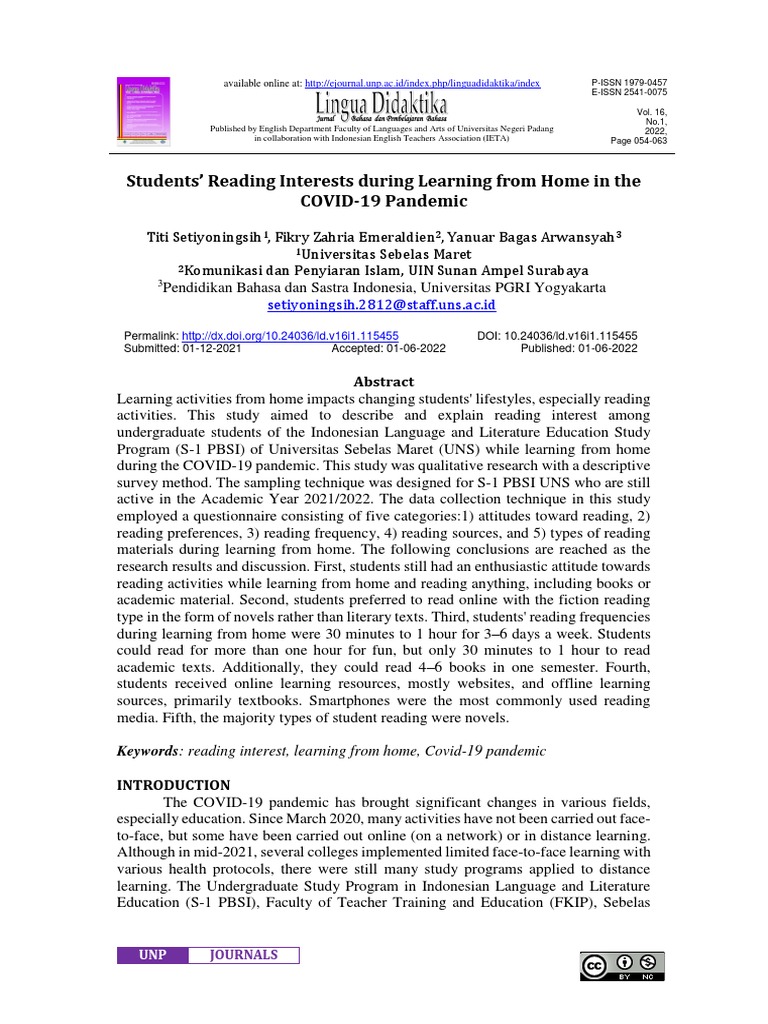 Students' Reading Interests During Learning From Home in The COVID-19 ...