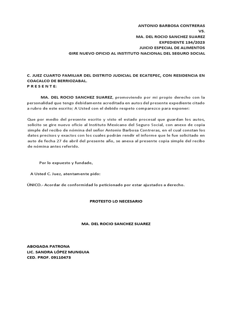 Por Lo Expuesto y Fundado, A Usted C. Juez, Atentamente Pido: ÚNICO ...
