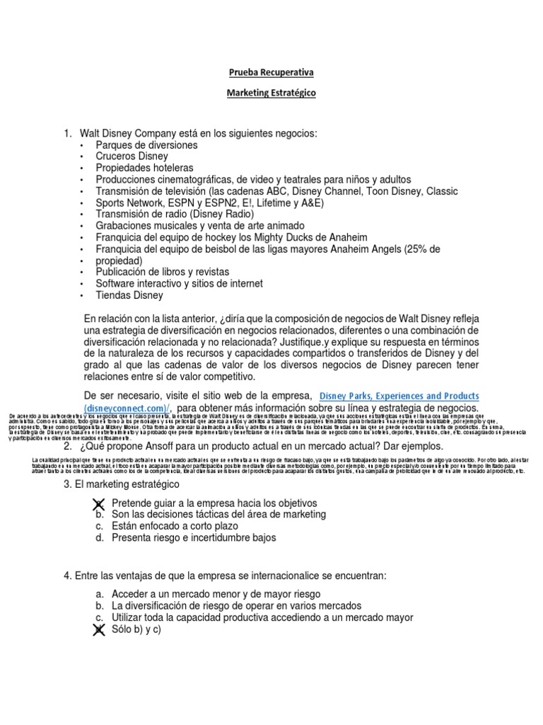Respuestas Prueba Marketing | PDF | La compañía Walt Disney | Producto (Negocio)