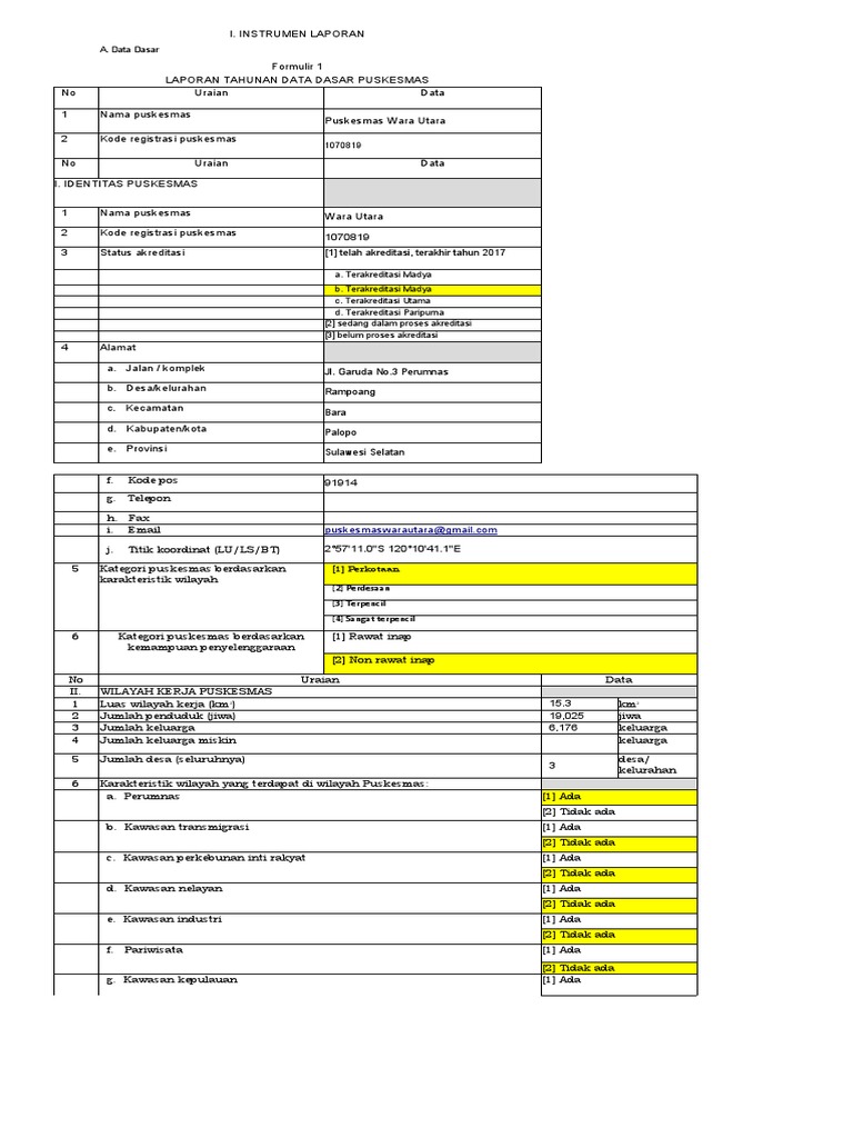 Format Data Dasar Puskesmas Dan Tahunan 2022 Har Pdf