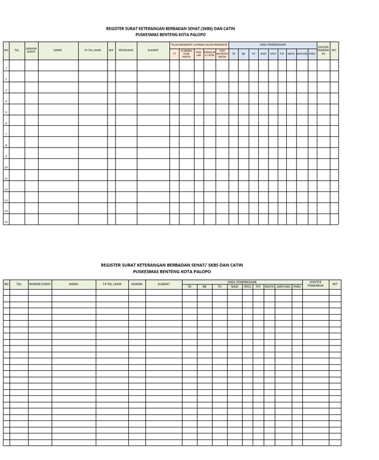 Register Skbs Dan Catin | PDF