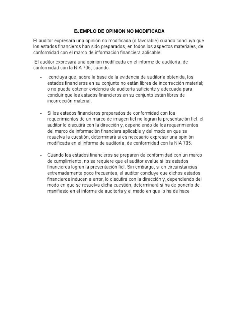 Ejemplo de Opinion No Modificada | PDF