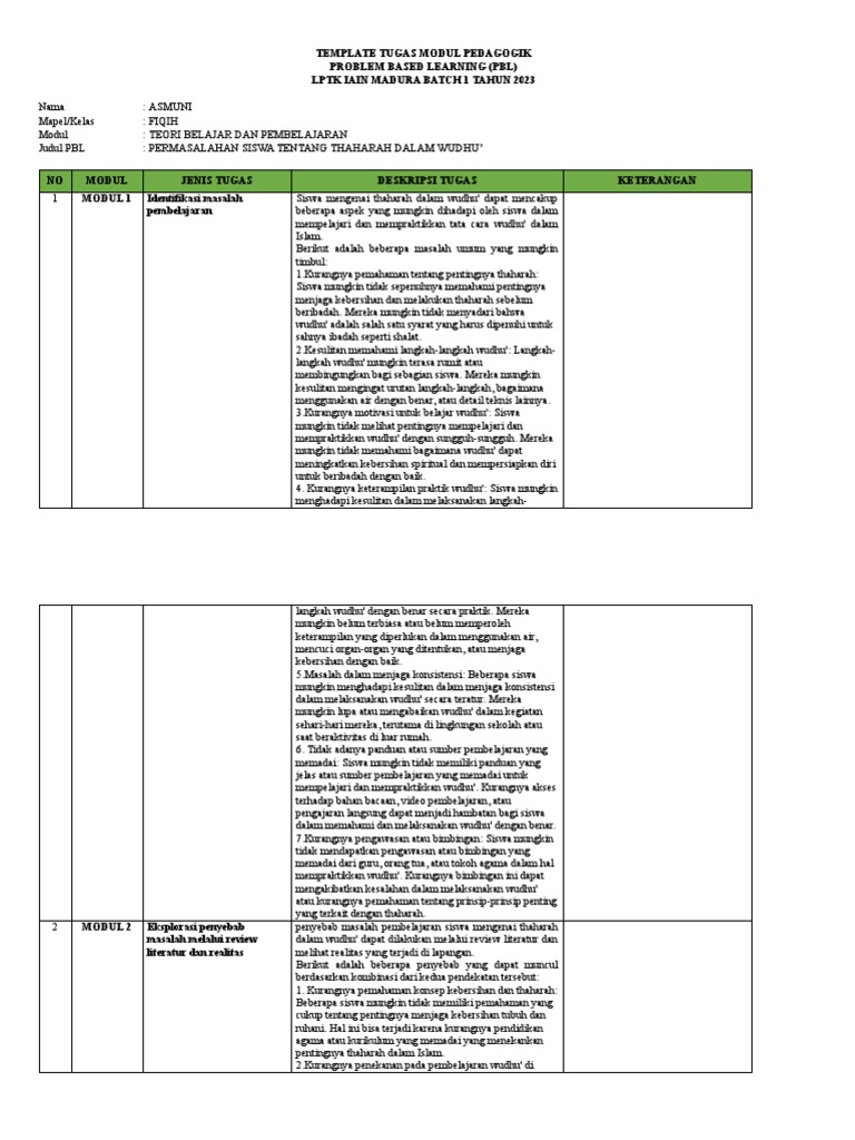 Template PBL Tugas Modul Pedagogik | PDF