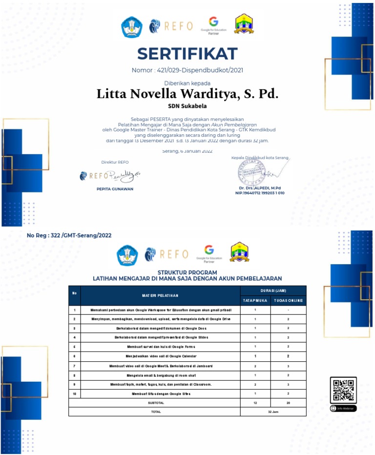 Sertifikat Pelatihan Mengajar Dimana Saja Dengan Akun Pembelajaran | PDF