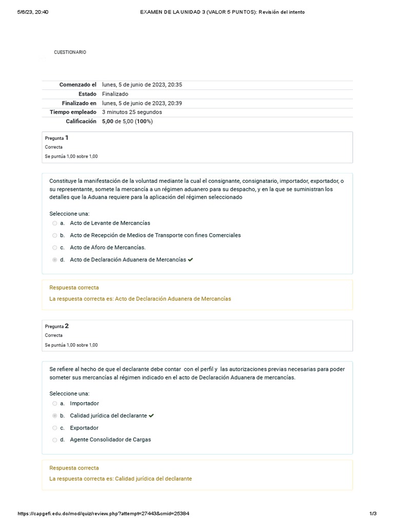 Revision del examen de la unidad III | PDF