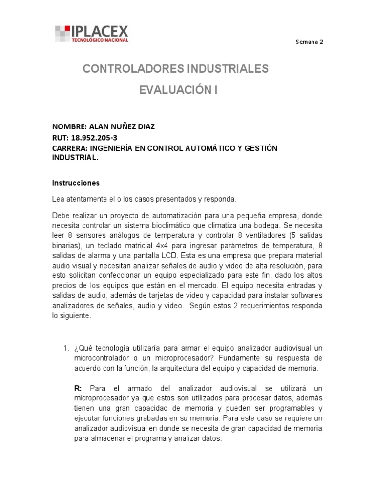 Eva - 2B Alan Nuñez 18.952.205-3 | PDF | Microcontrolador | Almacenamiento de datos de la ...