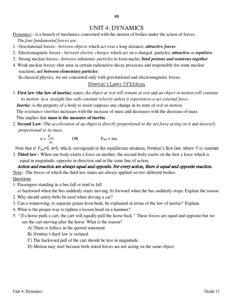 Unit 4: Dynamics: Newton's Laws of Motion | PDF | Friction | Force