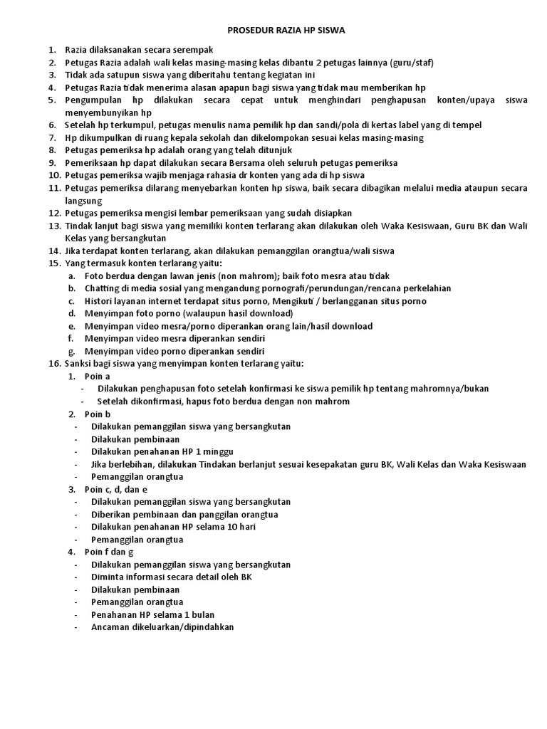 Prosedur Razia HP Siswa | PDF