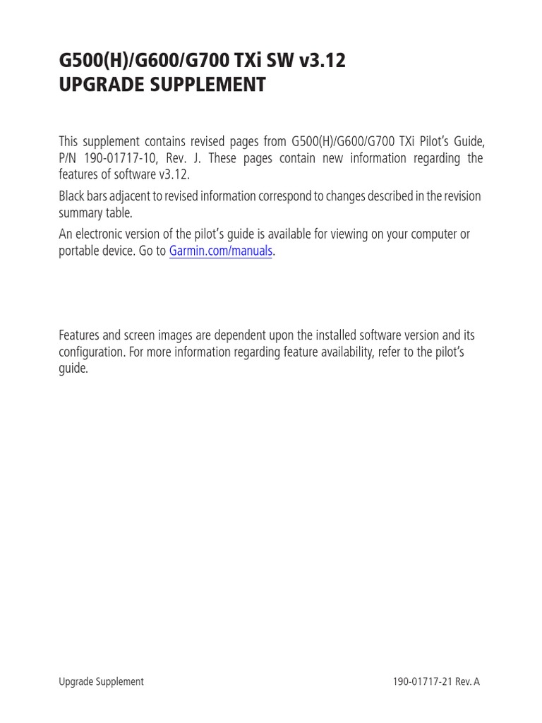 G500 (H) /G600/G700 Txi SW V3.12 Upgrade Supplement | PDF | Aircraft ...