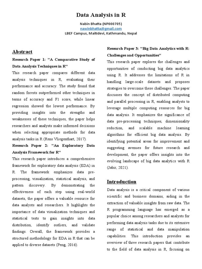 Summary of 3 Research Papers Related To Data Analysis in R | PDF | Data Analysis | Big Data