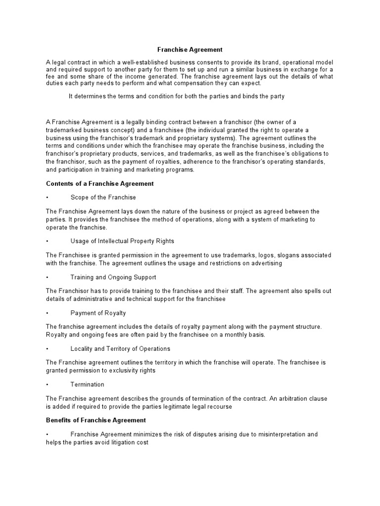 Franchise Agreement | PDF | Franchising | Royalty Payment