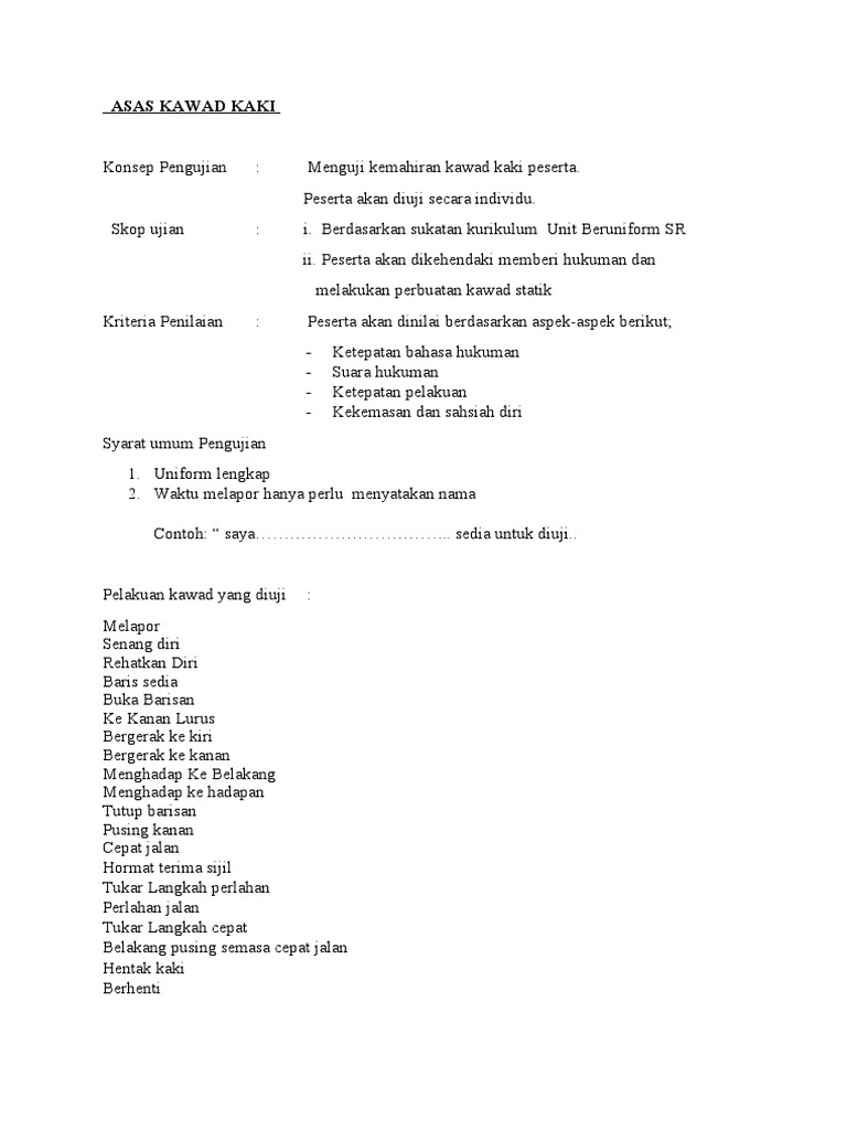 Borang Ujian Asas Kawad Kaki | PDF