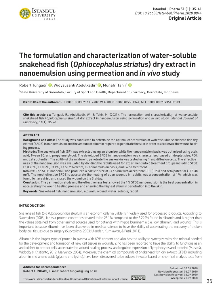 The Formulation and Characterization of Water-Soluble Snakehead Fish ... The Formulation and Characterization of Water-Soluble Snakehead Fish ...
