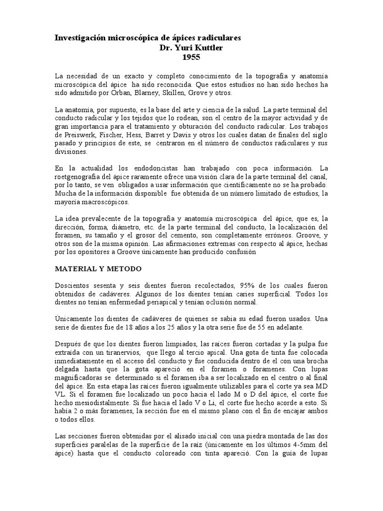 Anatomía Microscópica del Ápice Radicular | PDF | Diente | Anatomia dental