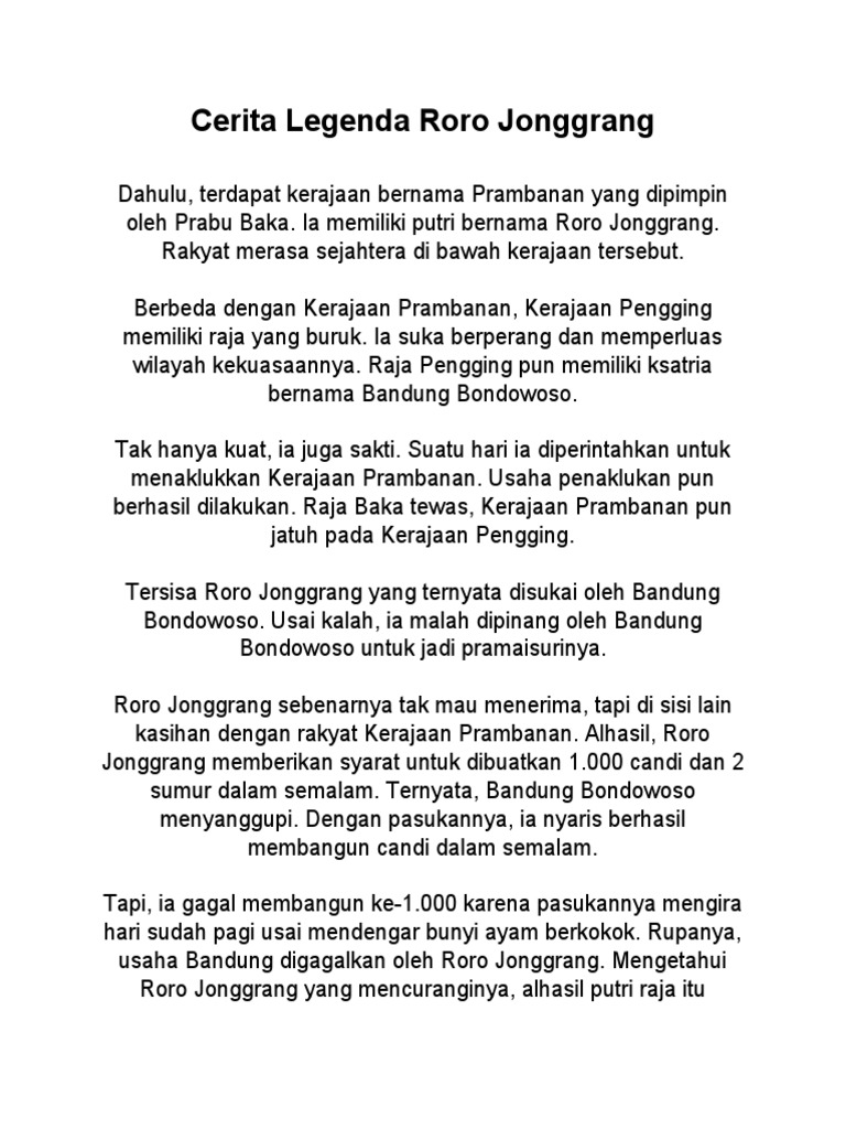 Cerita Legenda Roro Jonggrang | PDF | Agama & Spiritualitas | Dewasa Muda
