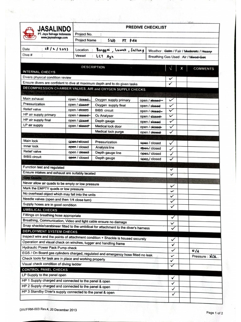 pre-dive 28 day SWO | PDF