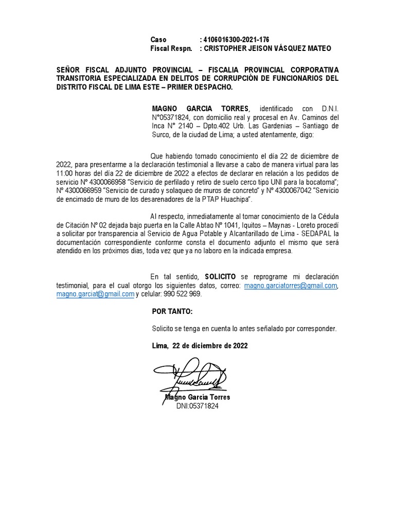 Escrito Reprogramación | PDF | Lima