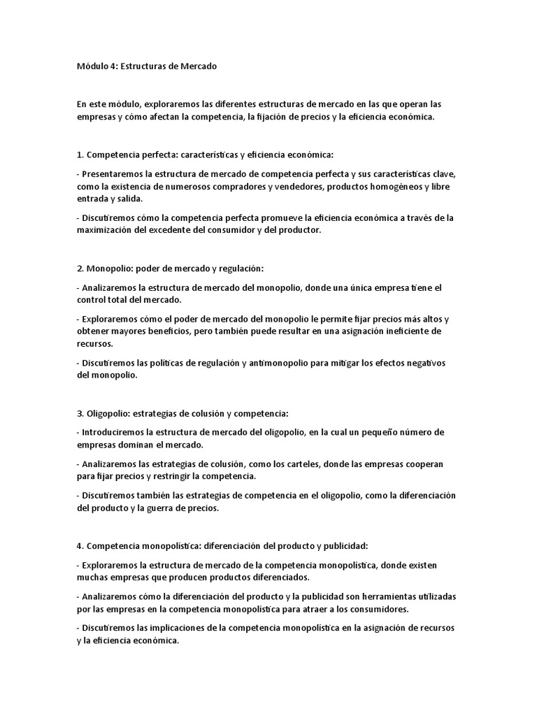 Módulo 4 Estructuras de Mercado | PDF