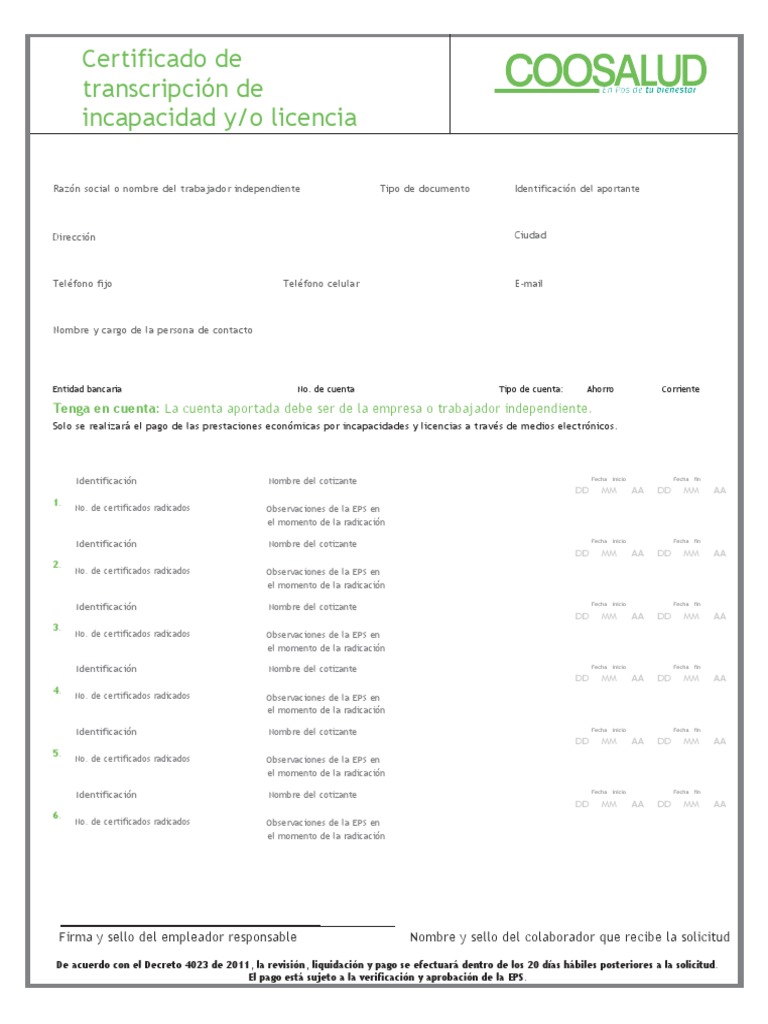 formato-de-transcripcion-de-incapacidad-o-licencia-coosalud | PDF