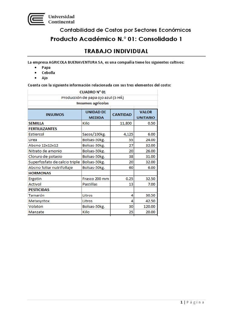 PA1 Contabilidad de Costos Por Sectores Económicos | PDF