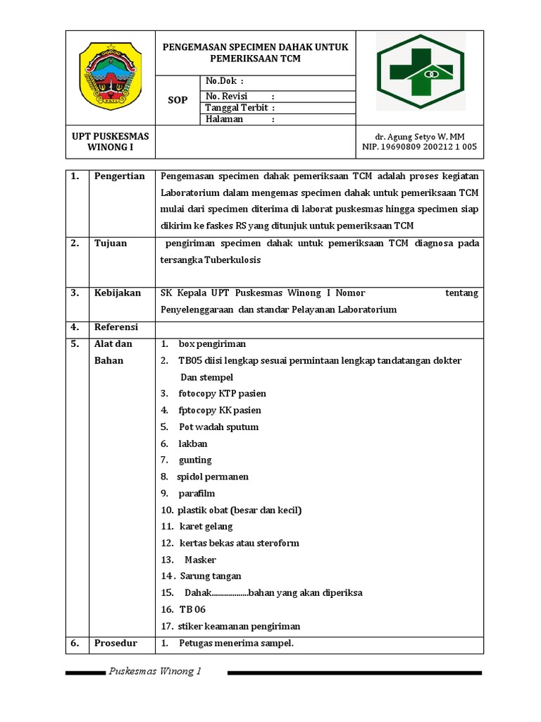 SOP Pengemasan Dahak TCM | PDF