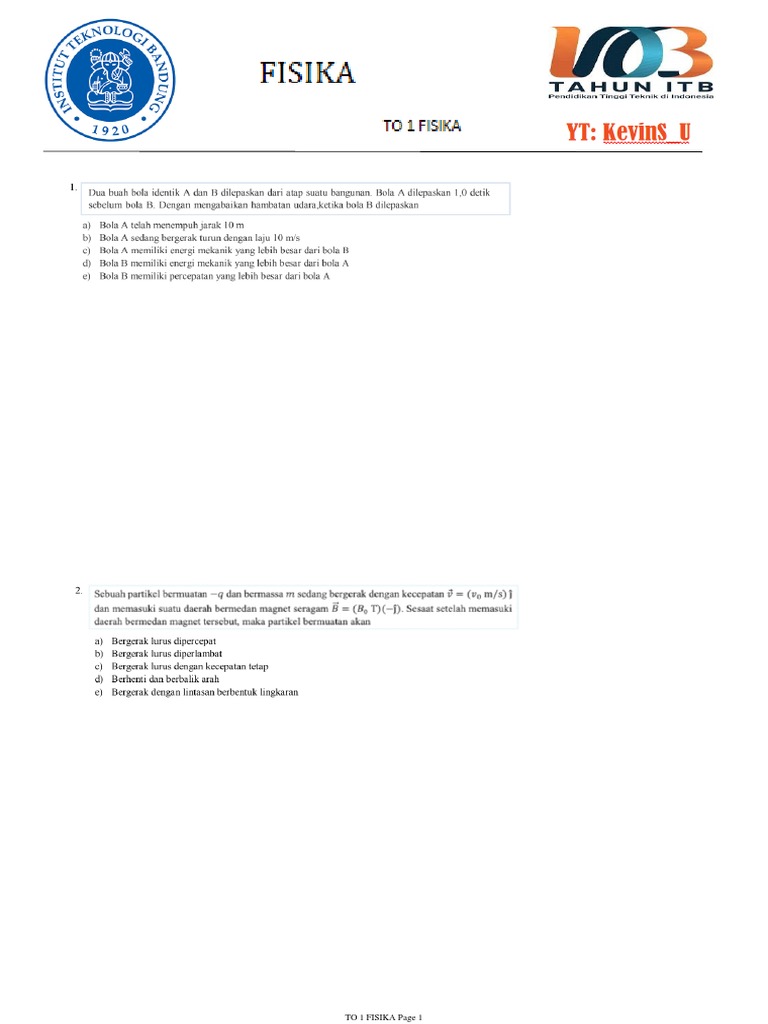 Soal To 1 Fisika SM Itb 2023 | PDF