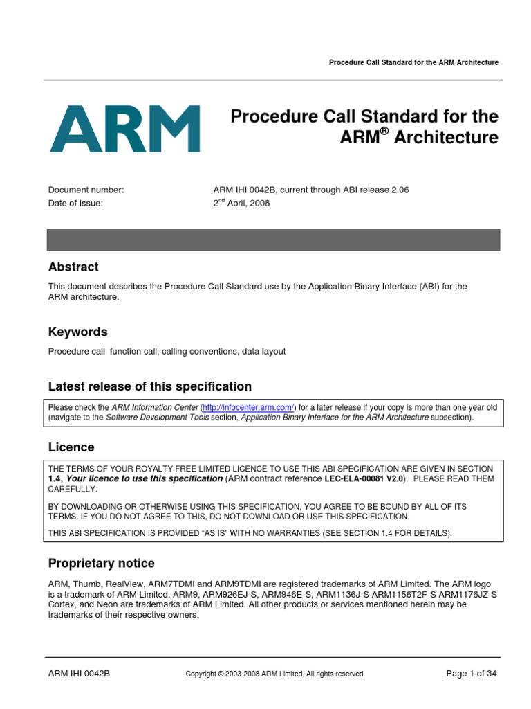 ARM Architecture Procedure Call Standard | PDF | Subroutine | Arm Architecture