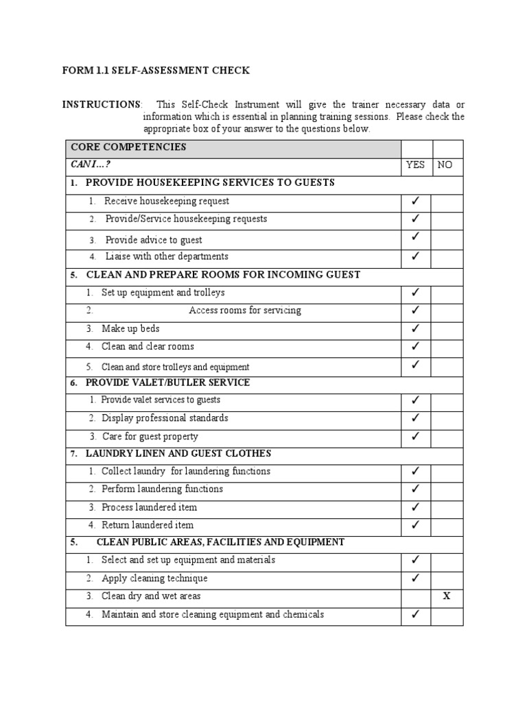 Self Assessment Check (LOs From Core Competencies Only) | PDF | Laundry ...
