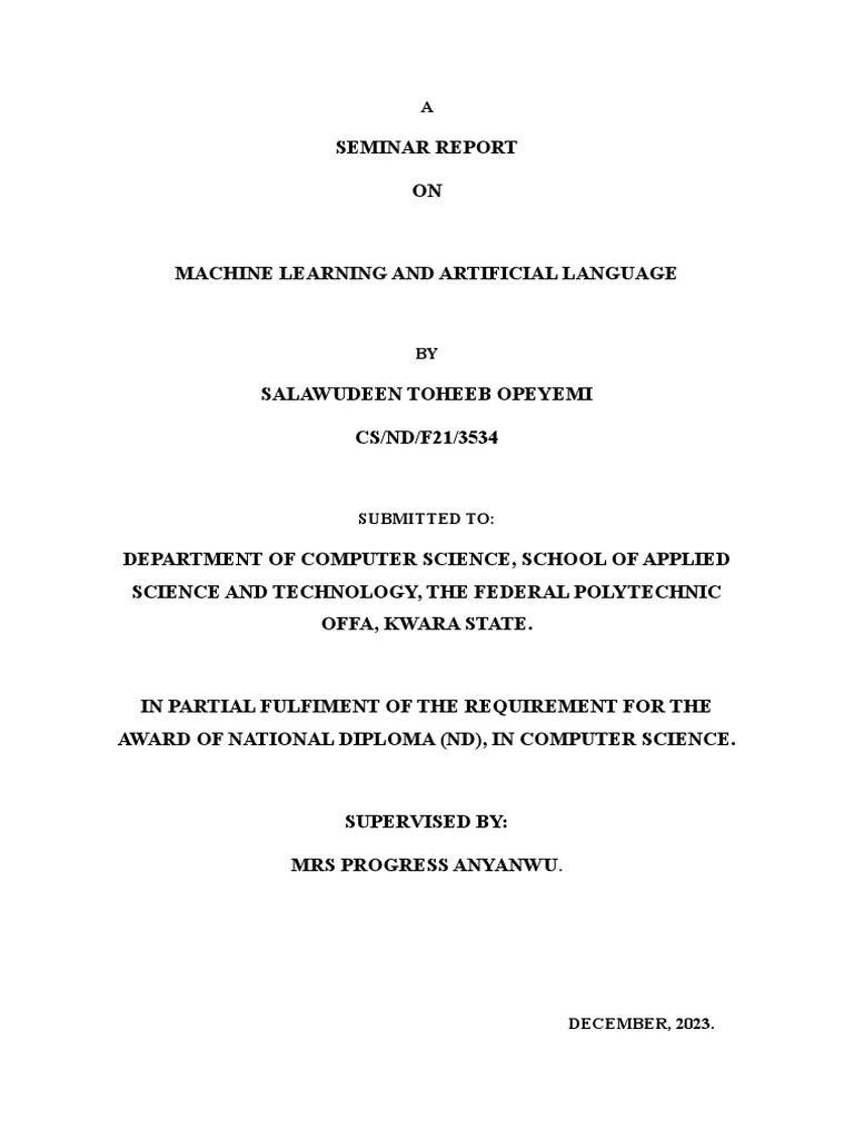 Seminar On Machine Learning and Ai | PDF | Machine Learning ...