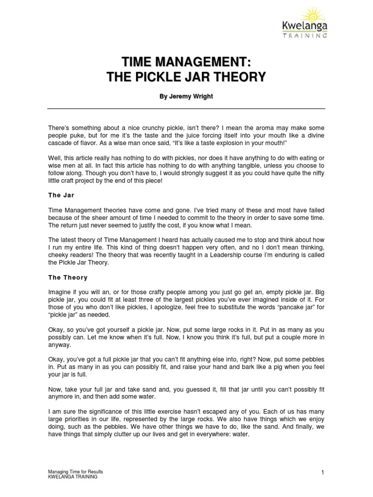 Pickle Jar Theory of Time Management | PDF