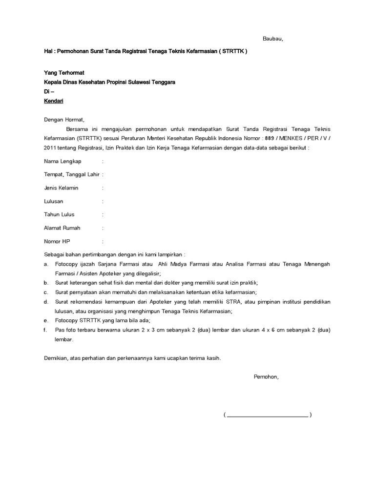 3_Surat_Permohonan_STRTTK_&_pernyataanuntk_di_Dinkes_Provinsi | PDF