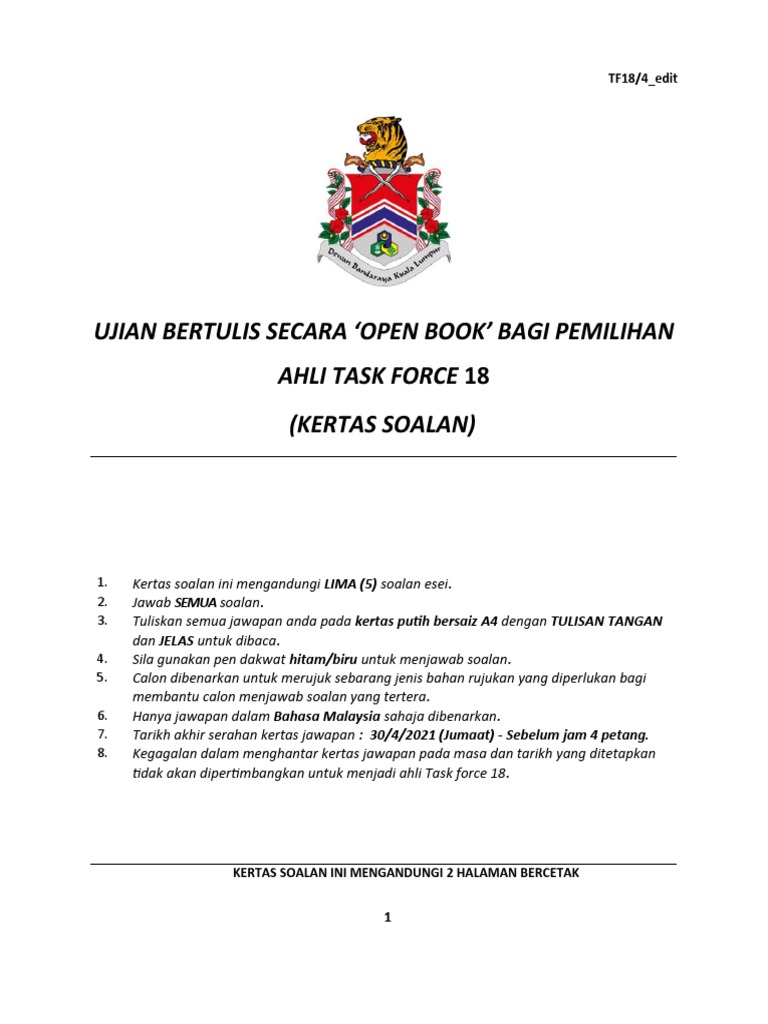 Tf18 - 4 - Soalan Open Book Exam | PDF