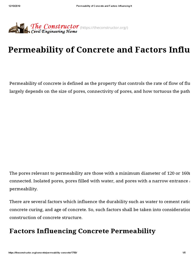 Permeability of Concrete and Factors Influencing It | PDF | Concrete ...