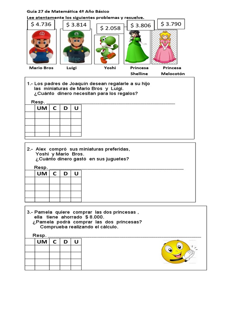 Problemas de Sumas y Restas para 4º Básico | PDF