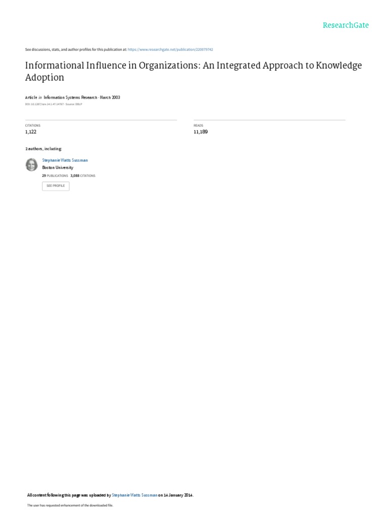 Informational Influence in Organizations An Integr | PDF