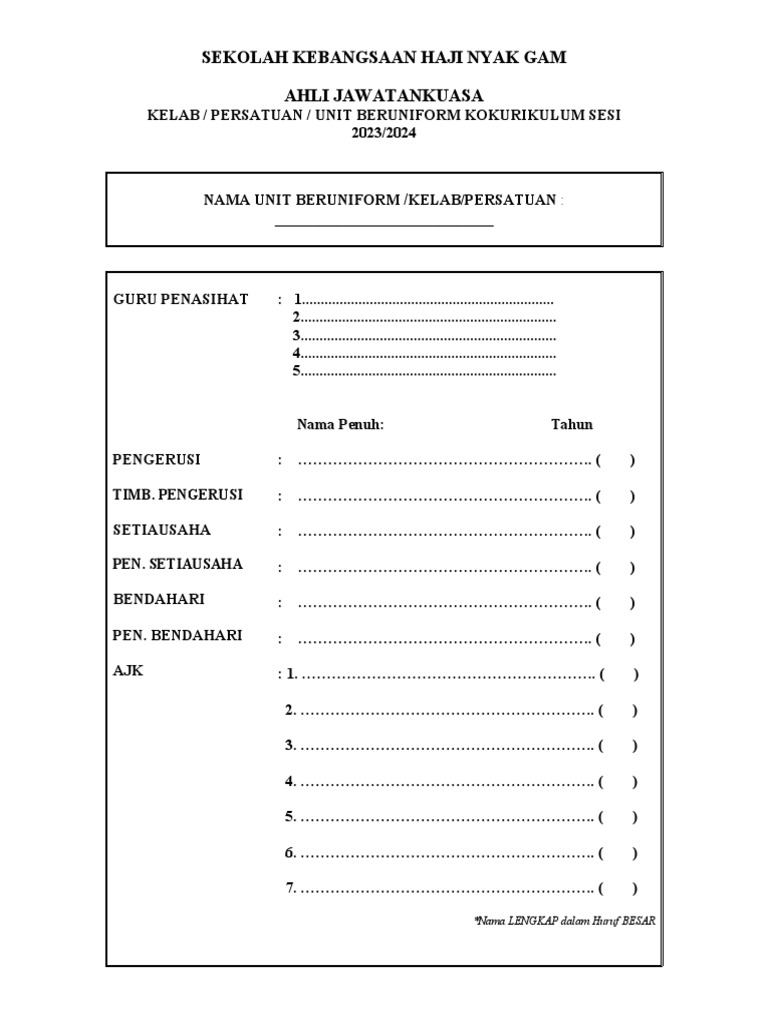 Borang Ajk Aktiviti Koko 2022 Pdf