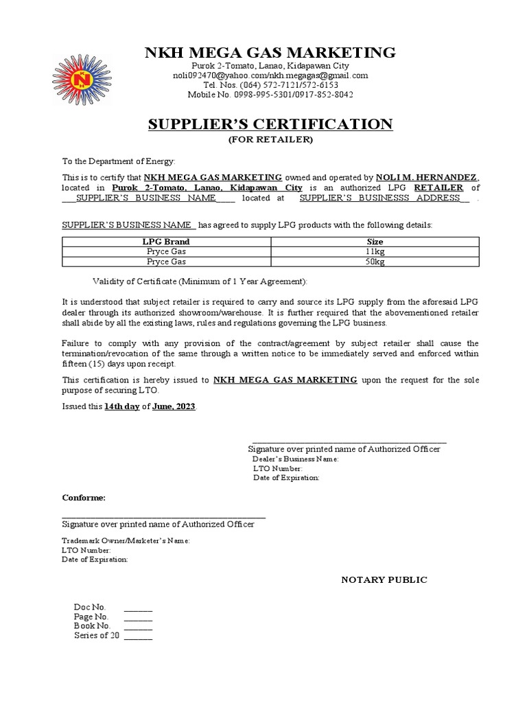 1.1 Supplier's Certificate (Retailer) | PDF | Common Law | Economies