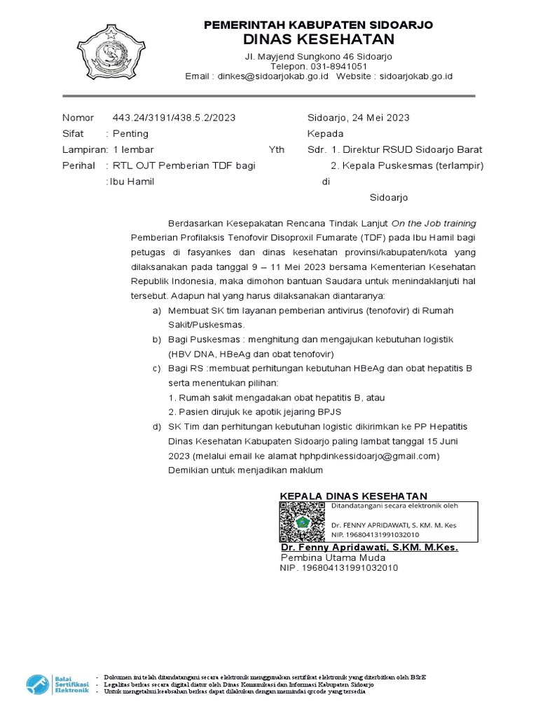 RTL OJT Pemberian TDF Bagi Ibu Hamil | PDF